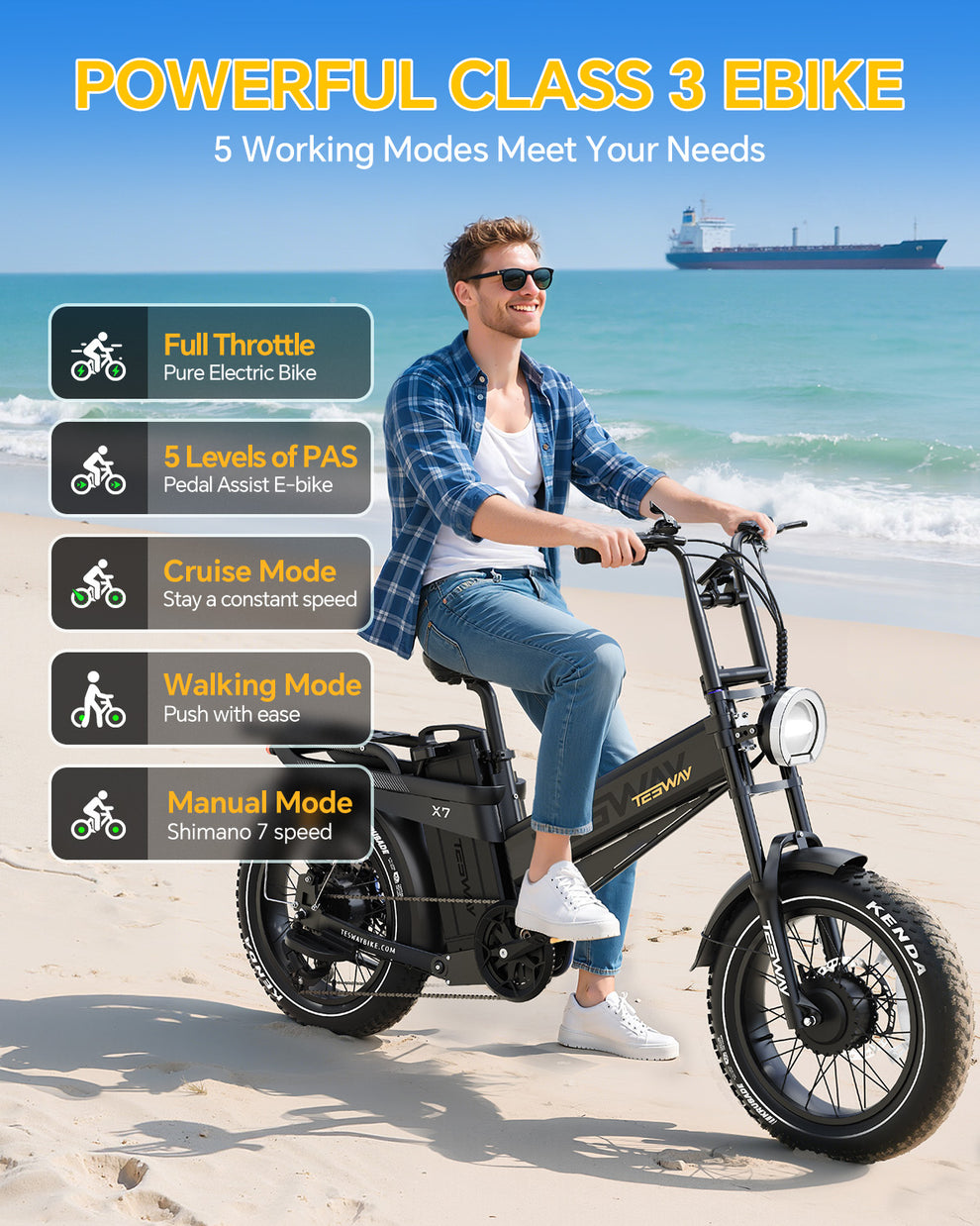 TESWAY X7 AWD 20″ Dual-Motor Fat-Tyre E-Bike – 52V 60Ah